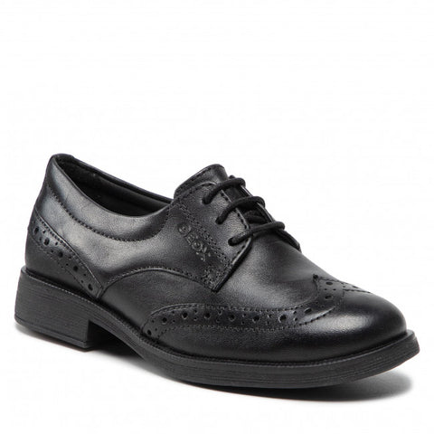 Shop GEOX AGATA Girls Brogue School Shoes Smooth Black | SchoolShoes.co.uk